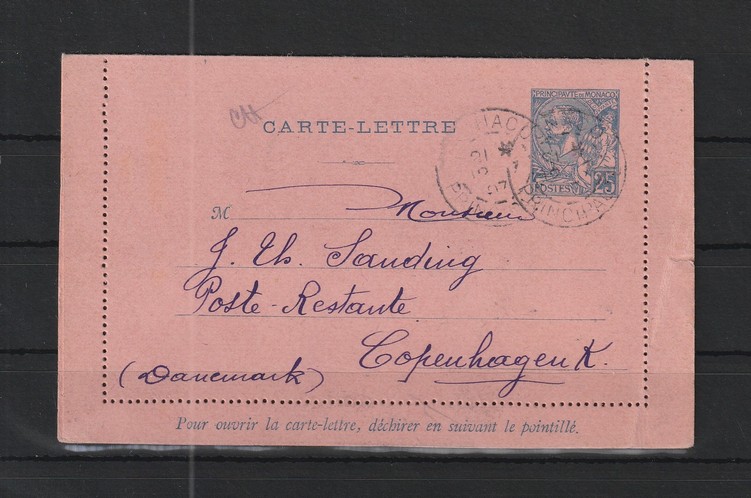 A003) Monaco vecchio intero corso 1897 in Danimarca