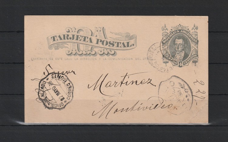A183) Argentina vecchio intero andato a Montevideo