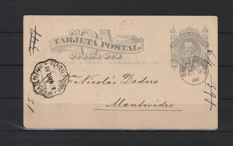 A184) Argentina vecchio intero andato a Montevideo