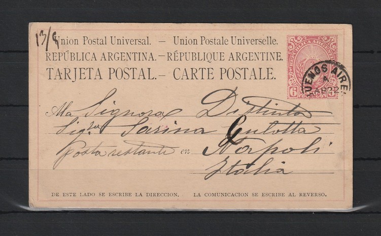 A232) Argentina vecchio intero corso a Napoli Italia