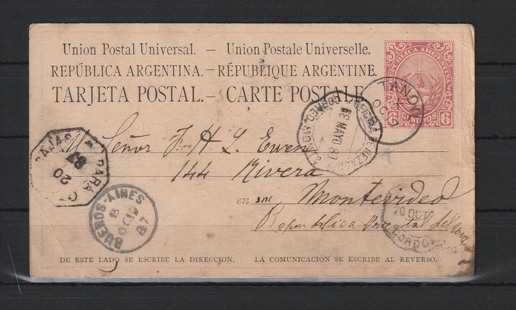 A239) Argentina vecchio intero andato a Montevideo